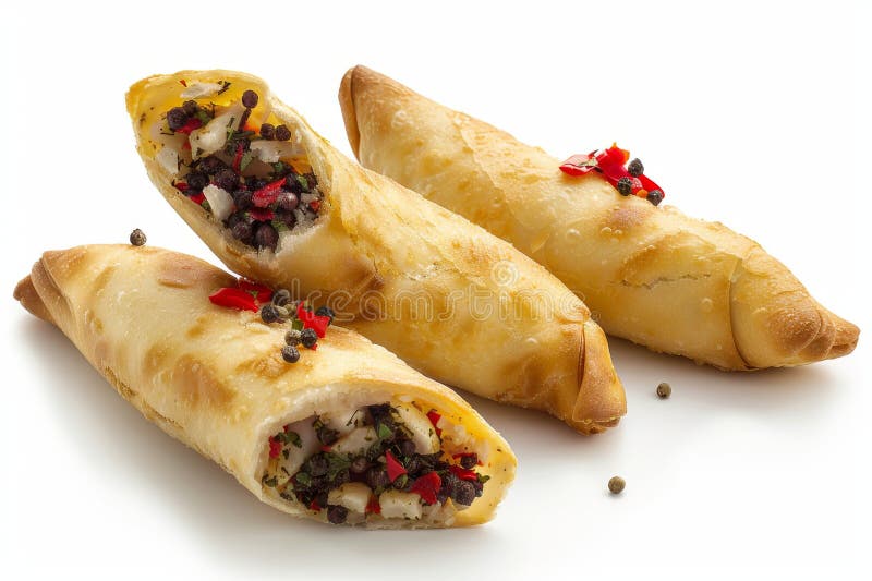 Freshly Cooked Spring Rolls with a Crispy Texture, Set Against a Clean ...
