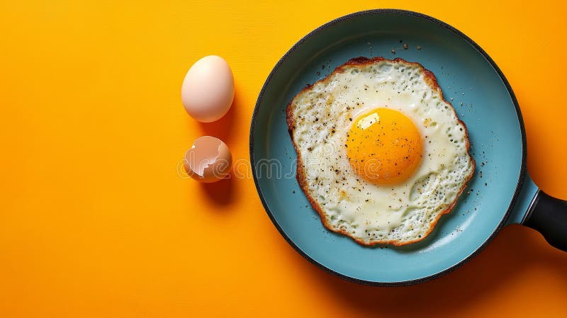 Freshly Cooked Sunny-side-up Egg with Whole and Cracked Eggs on Orange ...