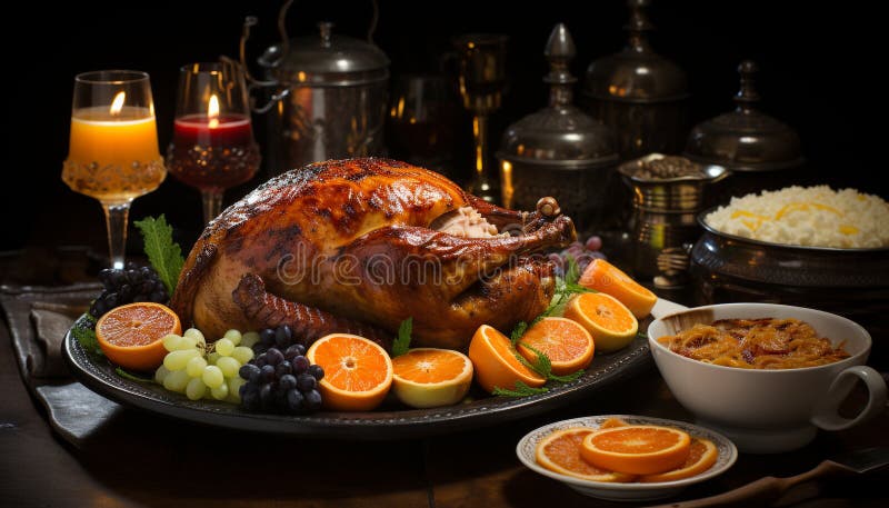 Freshly Cooked Turkey Meat on a Wooden Table, a Celebration of Flavors ...