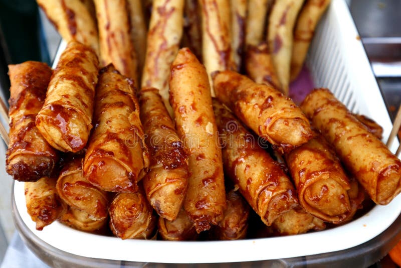 Turon or Deep Fried Saba Banana in Spring Roll Wrapper with Brown Sugar ...