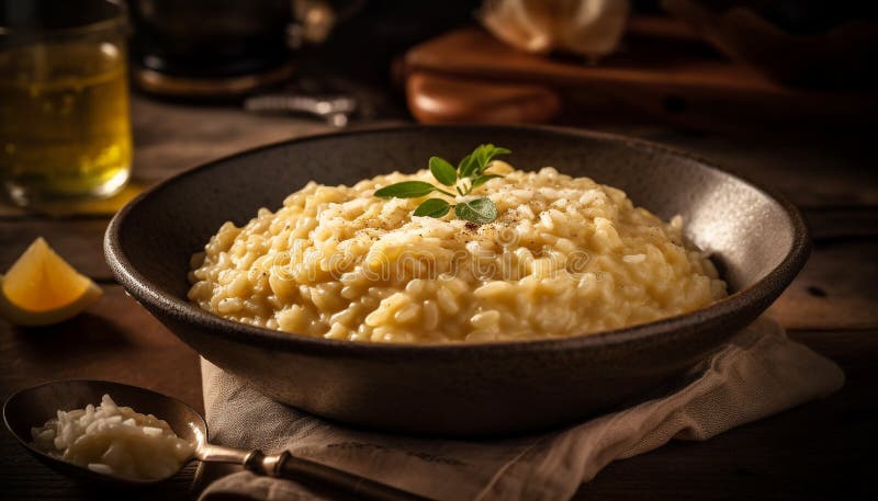 Freshly Cooked Vegetarian Risotto in Rustic Wooden Bowl with Parmesan ...