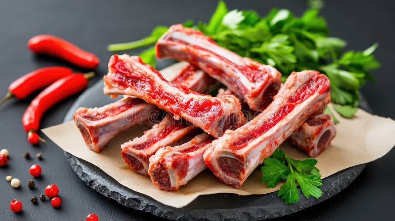Freshly Cut Beef Short Ribs Prepared with Spices and Herbs Stock Photo ...