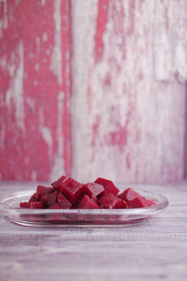 Freshly Cut Beetroot Cubes on a Glass Plate Stock Photo - Image of ...