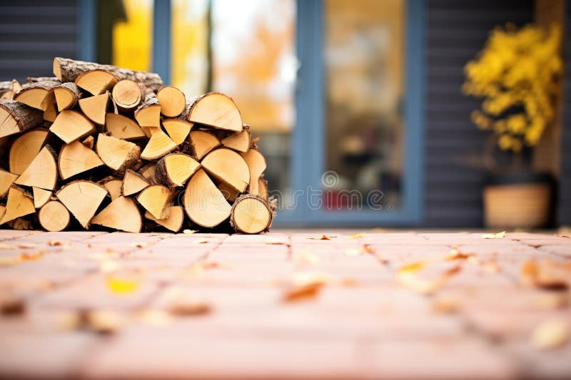 Freshly Cut Firewood Stack by a Log Cabin Stock Photo - Image of lumber ...