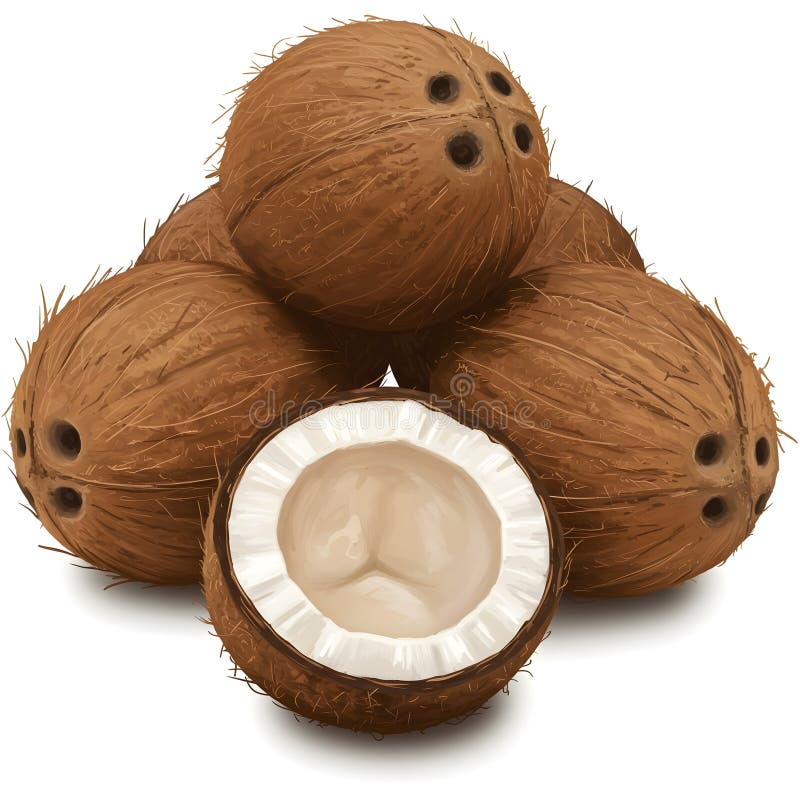 Freshly Cut Half Coconut with White Flesh and Brown Shell Stock ...