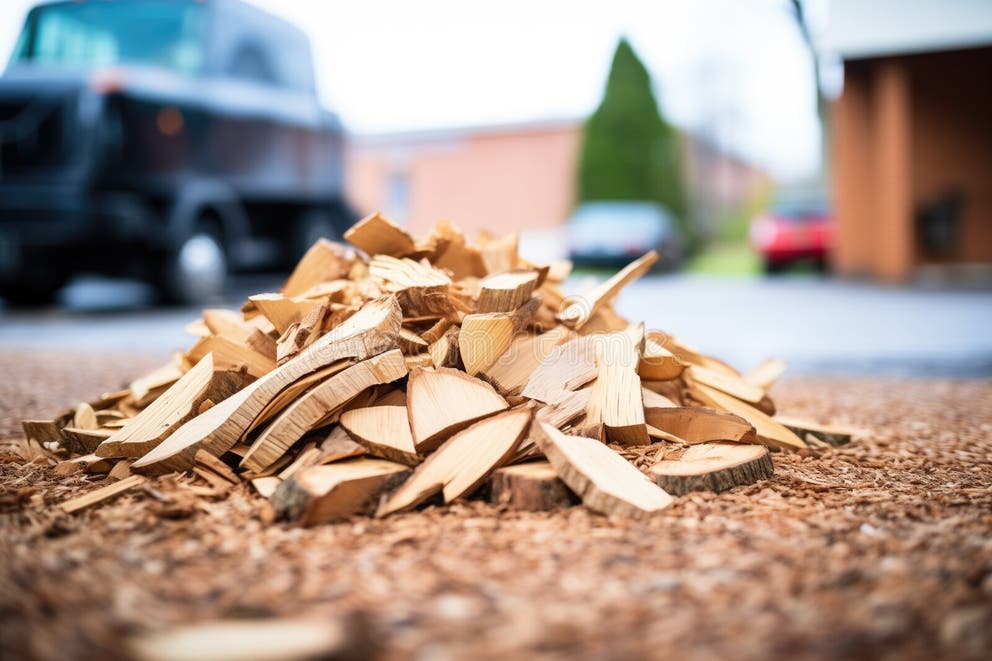 Freshly Cut Hickory Logs with Wood Chips Stock Photo - Image of ...
