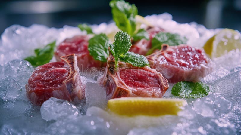 Freshly Cut Lamb Chops are Elegantly Arranged on a Bed of Stock Photo ...