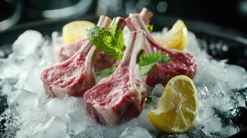 Freshly Cut Lamb Chops are Elegantly Arranged on a Bed of Stock Image ...