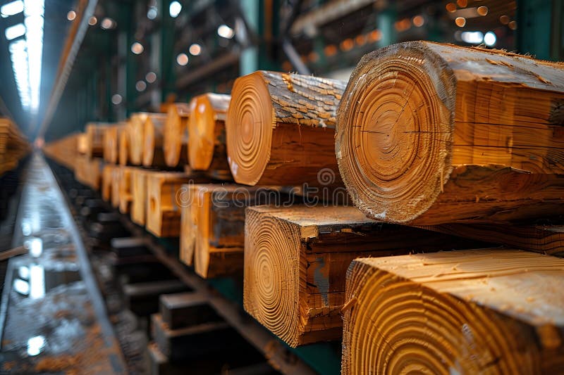 Industrial Timber Processing Facility with Freshly Cut Logs Woodworking ...