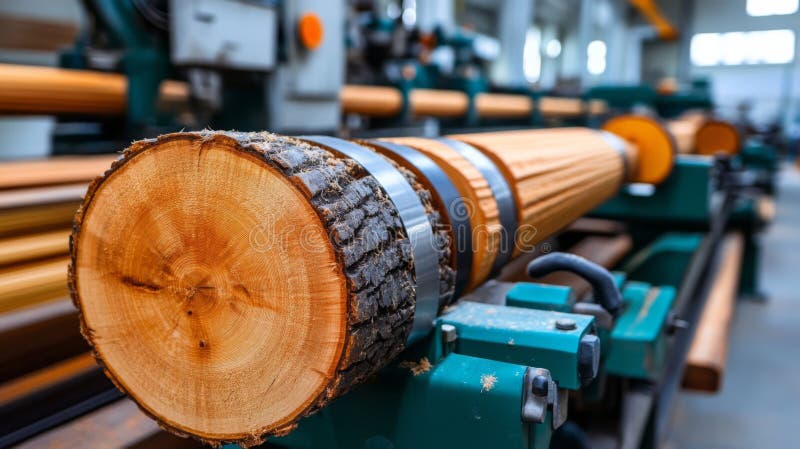 A Detailed View of Freshly Cut Logs Ready for Processing in a Modern ...