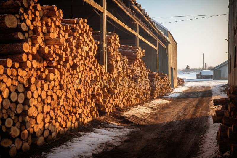 Freshly Cut Logs Ready for Pulp Production Stock Illustration ...