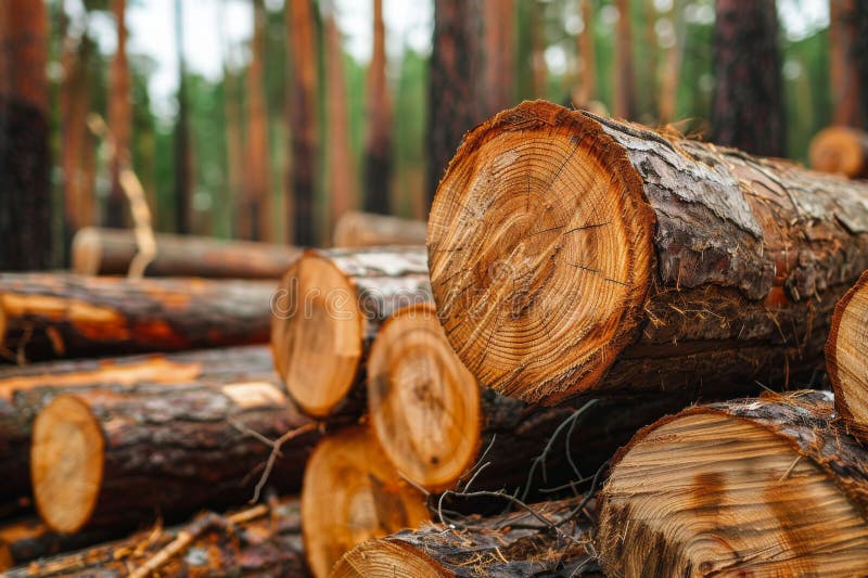 Freshly Cut Logs Stacked in the Forest Stock Photo - Image of ...