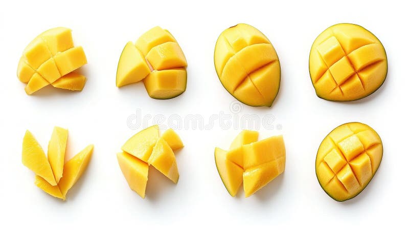 Freshly Cut Mango Pieces in Various Shapes Stock Illustration ...