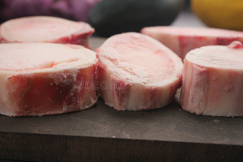 Freshly Cut Marrow Bones Ready for Cooking at a Rustic Kitchen Stock ...