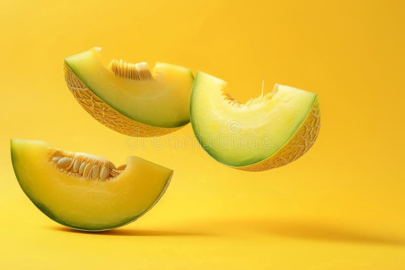 Two Freshly Cut Melon Slices on Yellow Background Stock Illustration ...