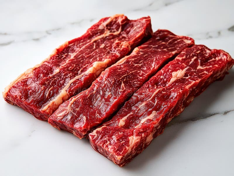 Freshly Cut Raw Beef Ribs on Elegant Marble Surface for Culinary Use ...