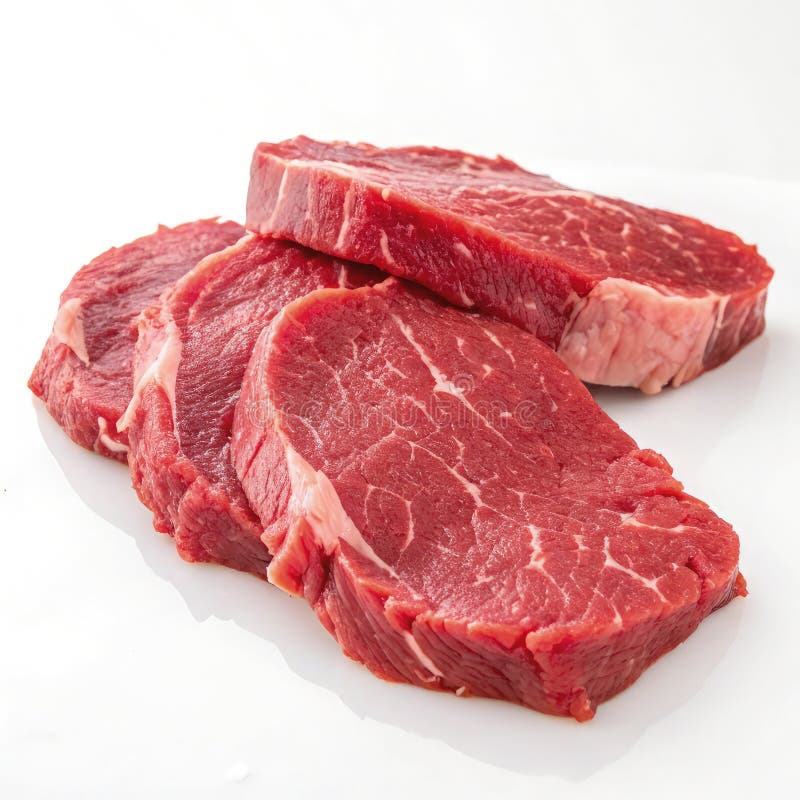 Freshly Cut Raw Beef Steaks on White Background Ready for Cooking and ...