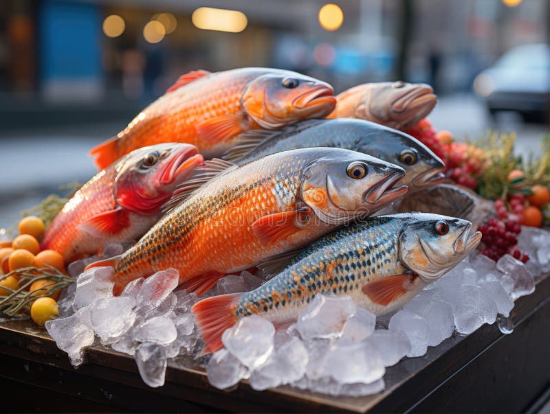 A Freshly Displayed Array of Seafood and Fish on a Bustling Urban ...