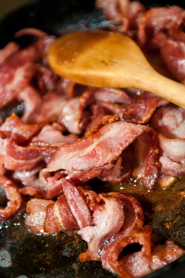 Crispy Smokey Fried Bacon Slice or Strip. Unhealthy Fat Food, Fattenig ...