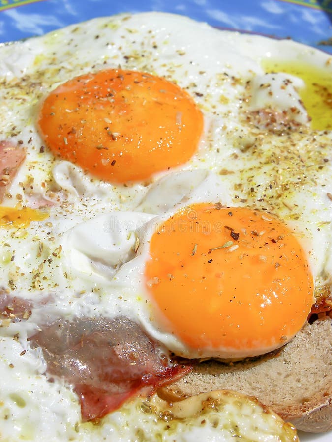 Freshly Fried and Delicious Fried Eggs on Bread Stock Photo - Image of ...