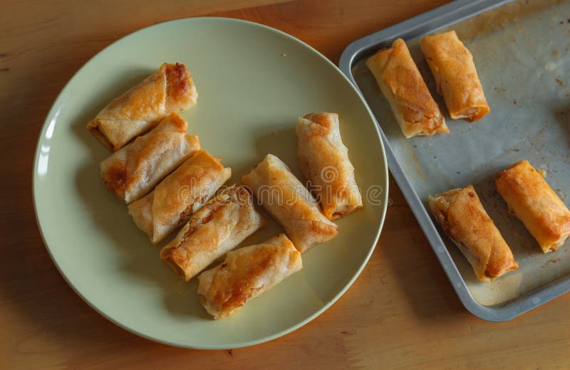 Freshly Fried Spring Rolls on a Plate. Stock Image - Image of meat ...