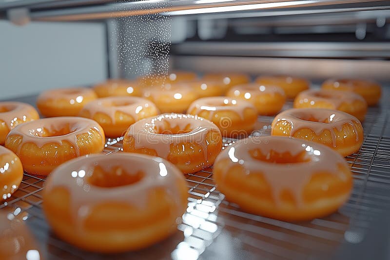 Freshly Glazed Donuts Cooling on a Wire Rack in a Bakery Kitchen Stock ...