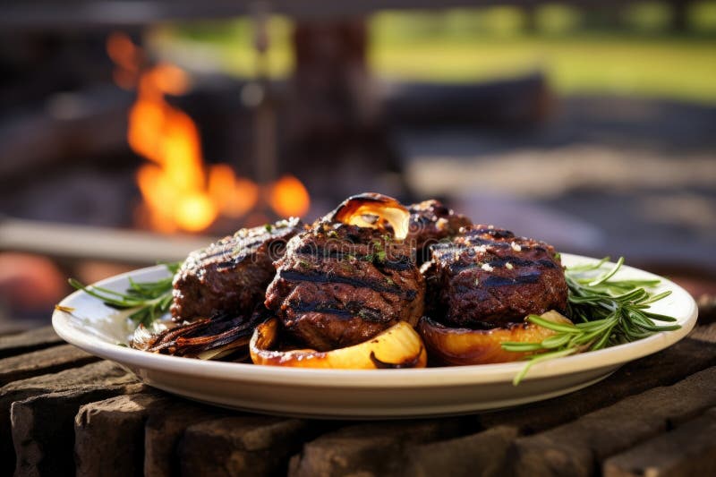 Freshly Grilled Kangaroo Burgers on Plate Stock Photo - Image of food ...