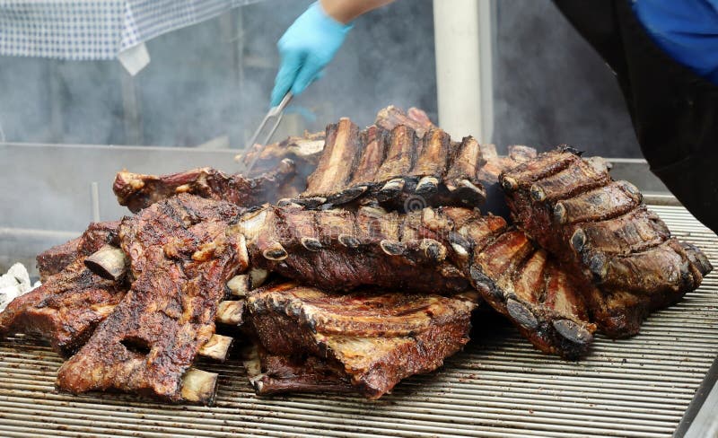 Freshly Grilled Whole Beef Ribs, Ready To Be Cut. Stock Image - Image ...