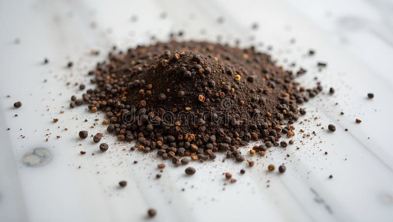 Freshly Ground Black Pepper on Elegant Marble Surface Stock ...