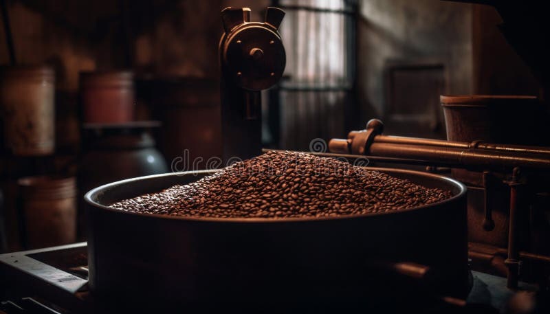 Freshly Ground Coffee Beans in Rustic Coffee Shop Generated by AI Stock ...