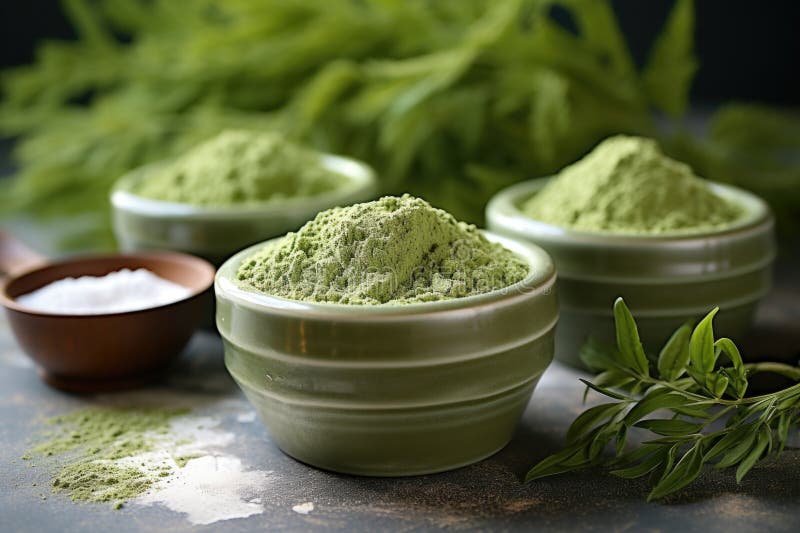 Freshly Ground Herb Powder Stored in Ceramic Containers Stock Image ...