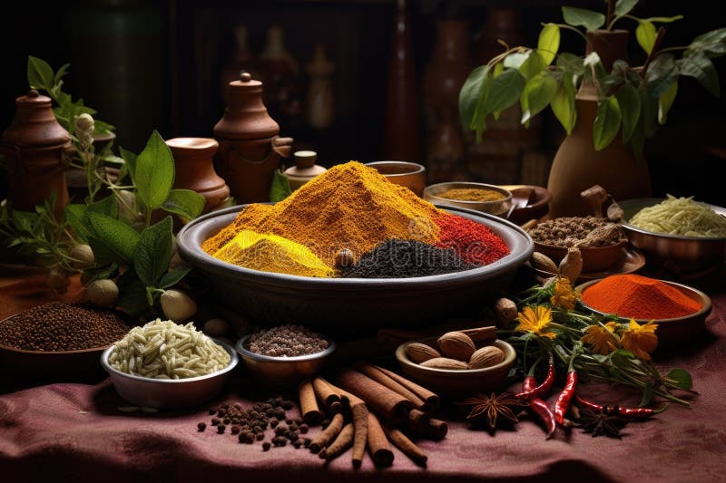 Freshly Ground Spices and Herbs for Curry Stock Illustration ...