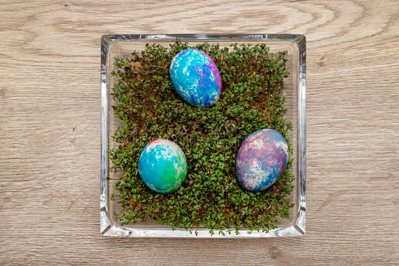 Bowl with Colored Easter Eggs and a Gift Box. Stock Image - Image of ...
