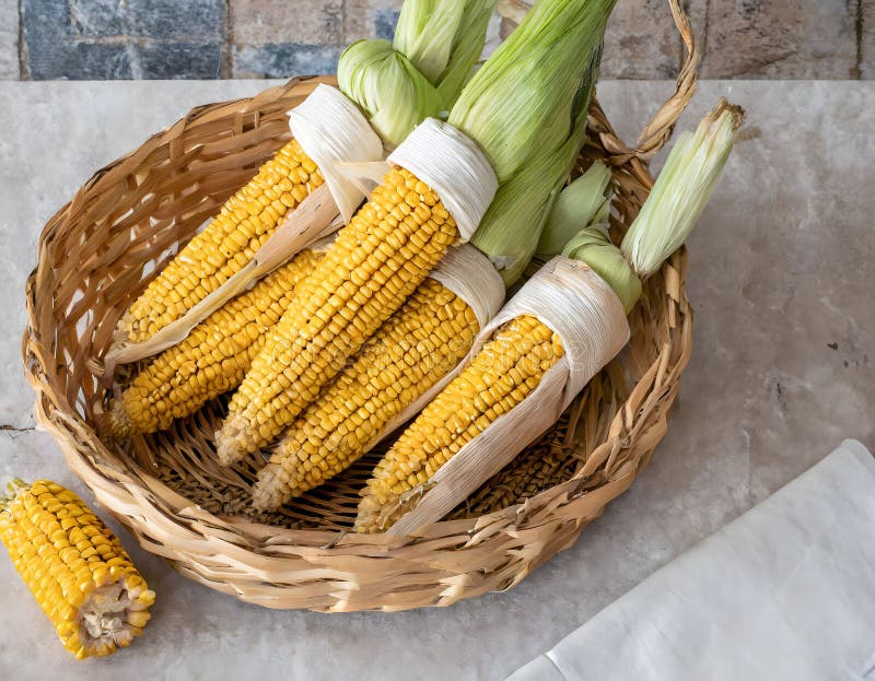 Freshly Harvested Corn on the Cob in a Rustic Setting Stock Photo ...