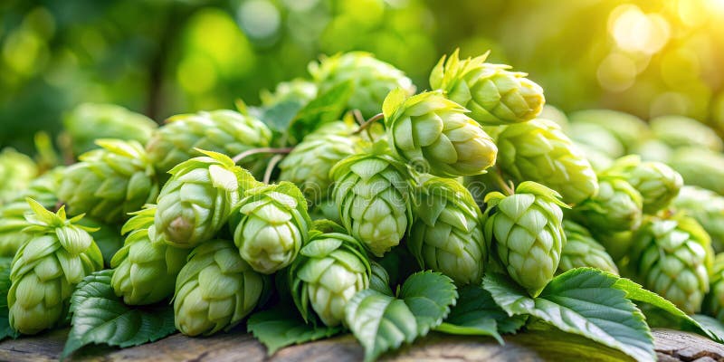 Freshly Harvested Hops Cones with Soft, Green Leaves and Cone-shaped ...