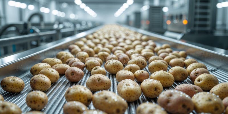 Freshly Harvested Potatoes on Conveyor Belt in Modern Processing ...