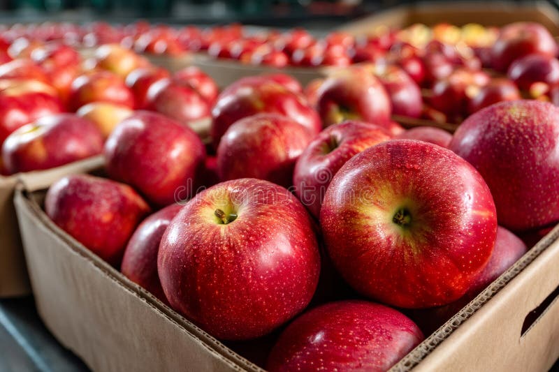 Freshly Harvested Red Apples Waiting for Sorting and Packaging in ...