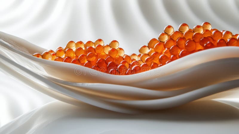 Freshly Harvested Salmon Roe Elegantly Presented in a White Decorative ...