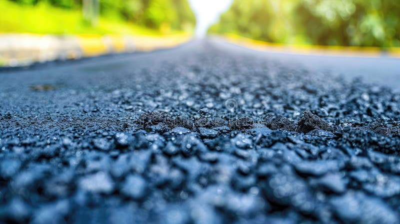 Freshly Laid Asphalt Road Surface with Blurred Trees and Road Extending ...