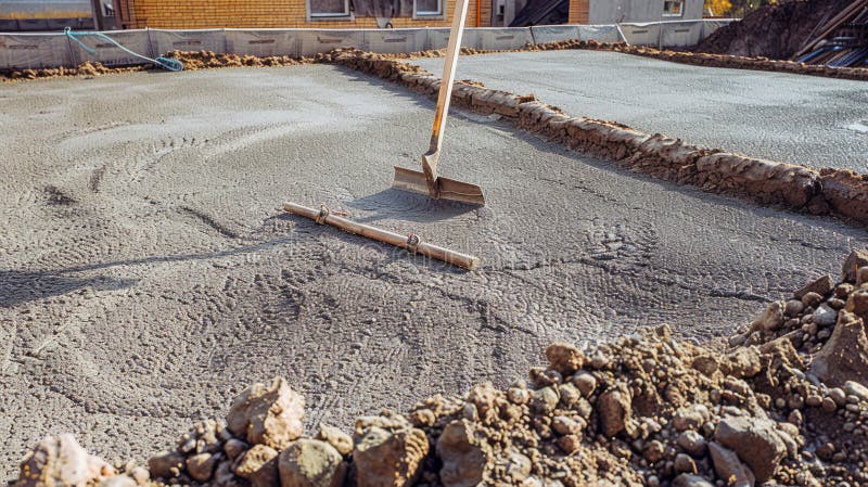 Freshly Laid Concrete Foundation for Building Stock Illustration ...