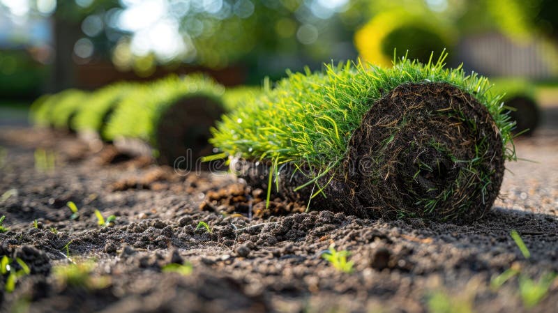 Freshly Laid Sod Rolls for Summer Gardening and Landscape Design Stock ...