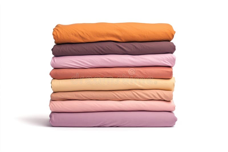 Freshly Laundered Bed Sheets Piled High on White Background Stock ...