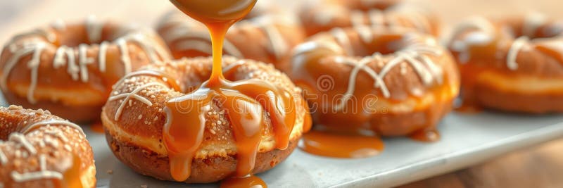 Delicious Donuts Topped with Caramel Sauce and Drizzled Icing on a ...