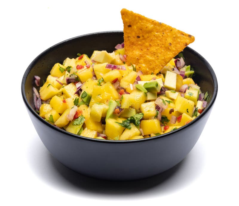 Freshly Made Mango Salsa in a Black Ceramic Bowl Stock Photo - Image of ...