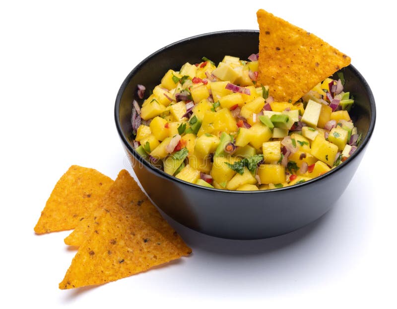 Freshly Made Mango Salsa in a Black Ceramic Bowl Stock Photo - Image of ...