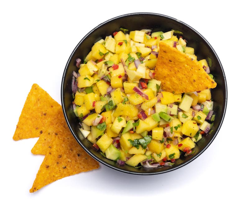Freshly Made Mango Salsa in a Black Ceramic Bowl Stock Image - Image of ...
