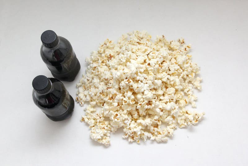 Freshly Made Natural Popcorn Ready for a Movie on TV with Drinks Stock ...