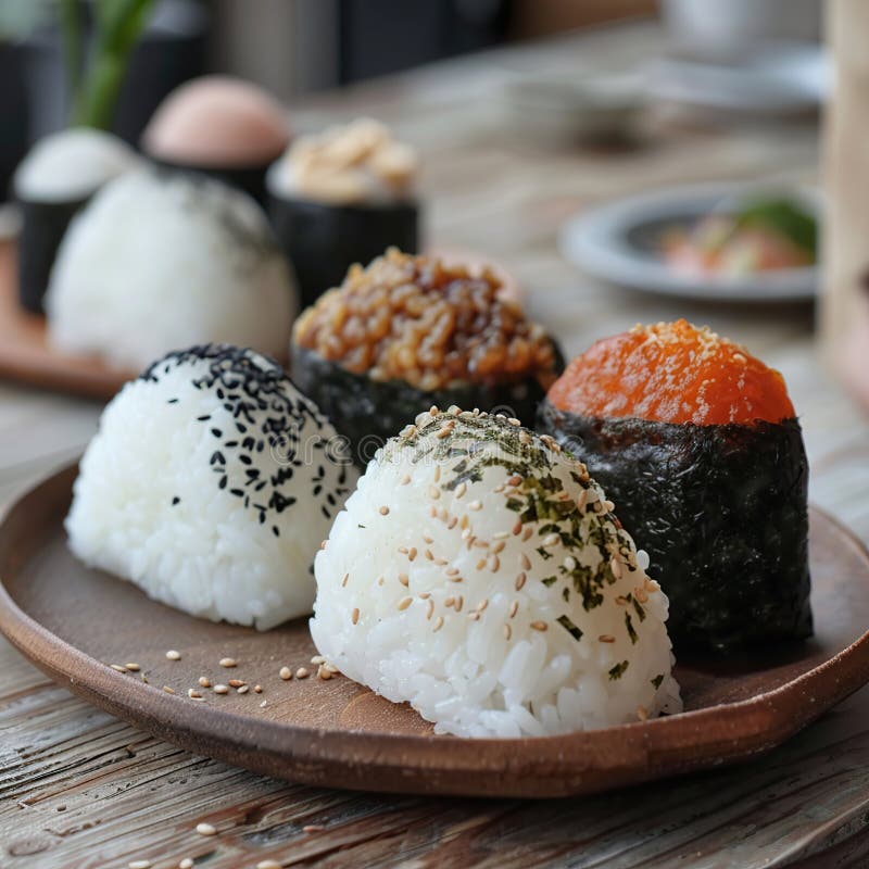 Freshly Made Onigiri Rice Balls with Various Fillings Stock ...