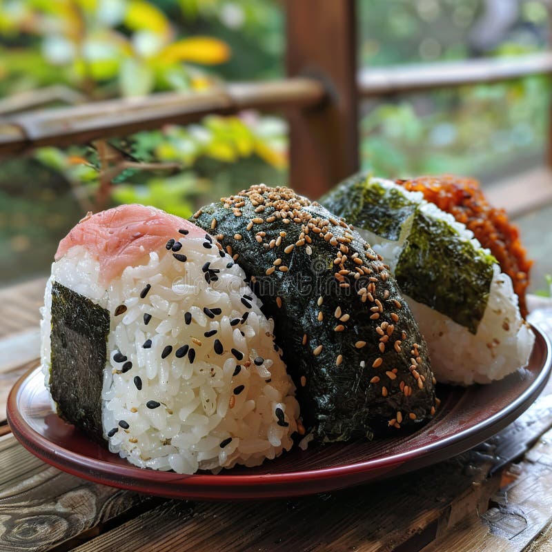 Freshly Made Onigiri Rice Balls with Various Fillings Stock ...