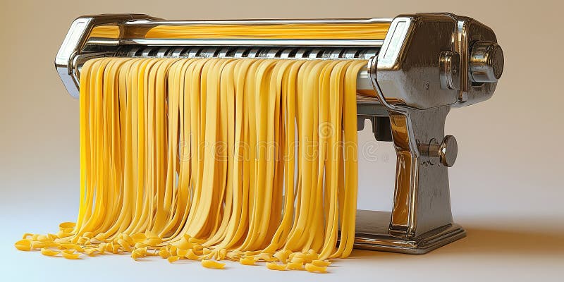 Freshly Made Pasta Strands Flowing from a Manual Pasta Machine in a ...
